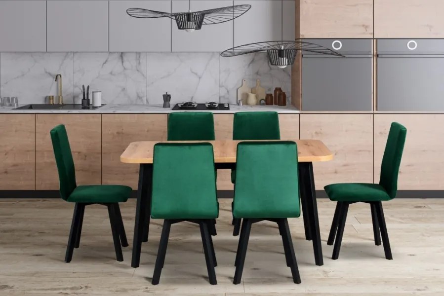 stoly/jidelni-stul-oslo-6 deska stolu ořech světlý, nohy stolu černá