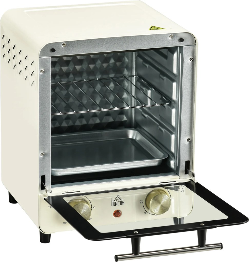 HOMCOM Mini trouba 15 l objem, výškově nastavitelný plech a rošt, 1000 W, krémově bílá