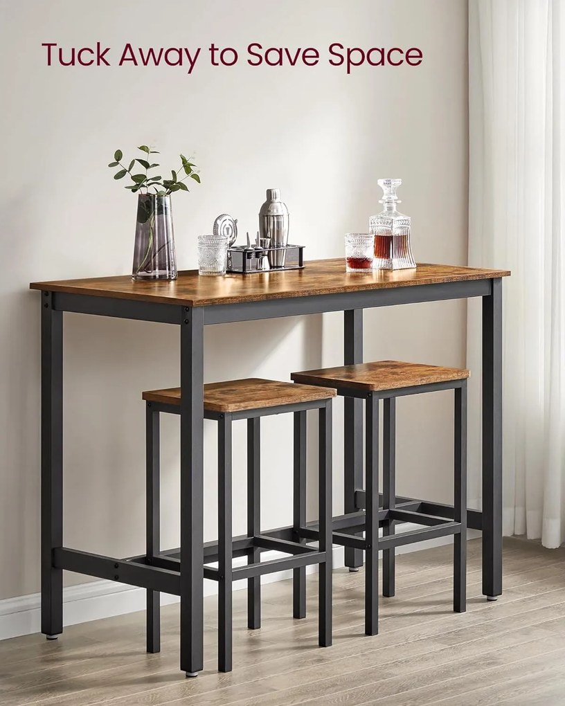 Barový stůl se 2 barovými židlemi, kuchyňský barový pult set 120 x 60 x 90 cm