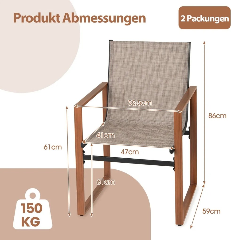 Costway Sada 2 zahradních křesel s prodyšným sedákem a opěradlem – černý