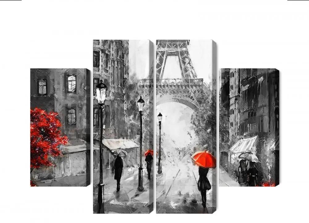 Vícedílný obraz Lidé S Červenými Deštníky Na Ulici V Paříži Nedostatek Nedostatek Přírodní plátno 80x60