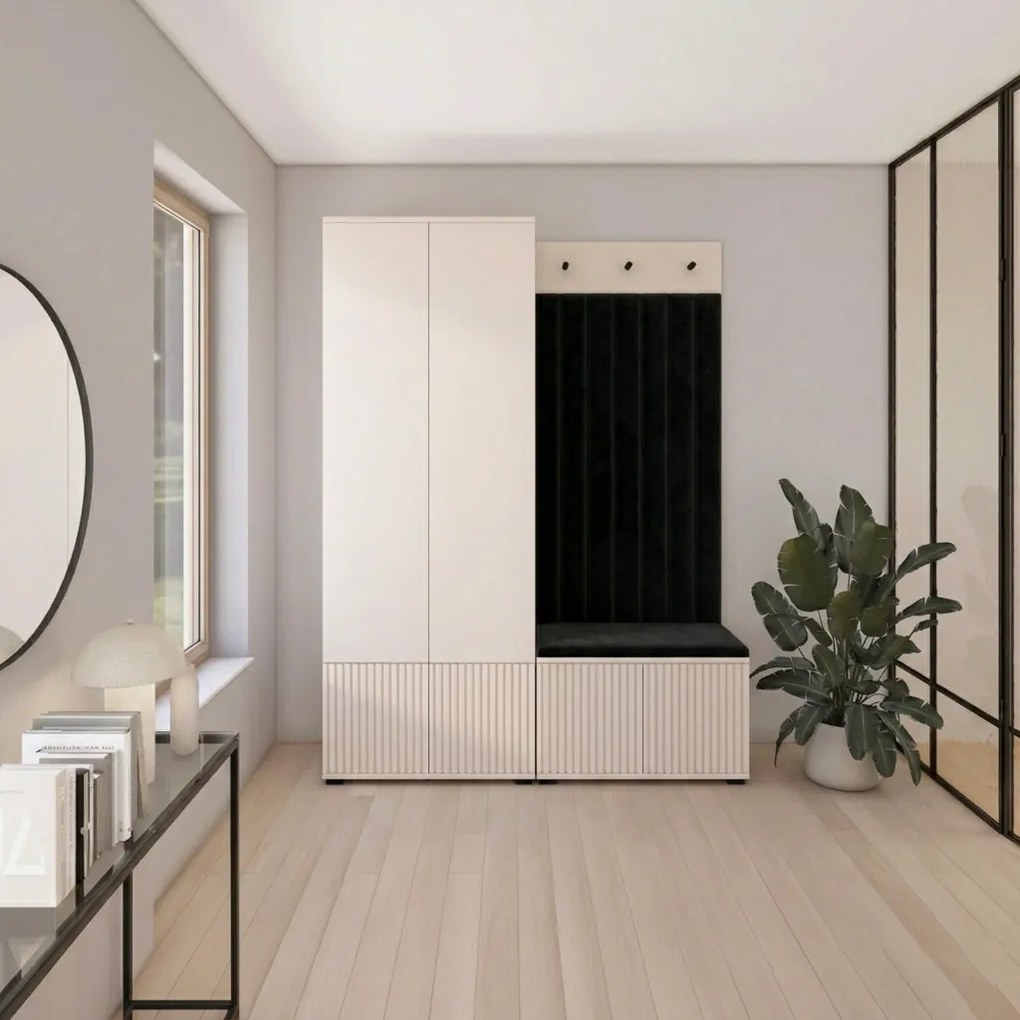 Předsíňová stěna RAYO 1 s čalouněnými panely, 140 cm, kašmír/ černá