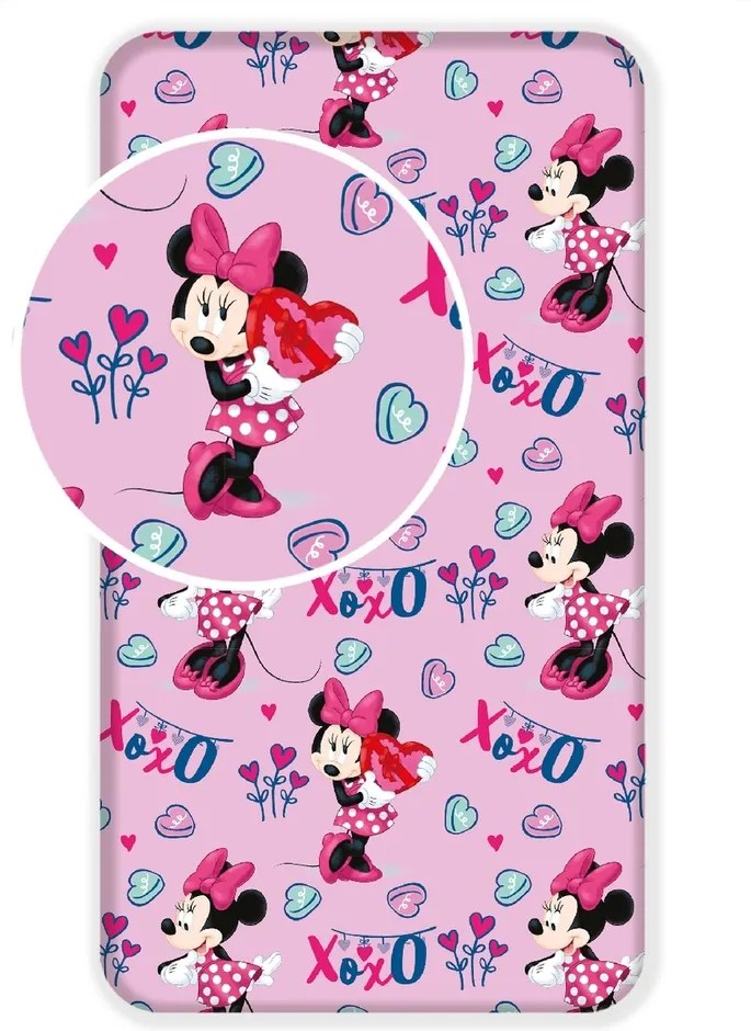 Jerry Fabrics Dětské bavlněné prostěradlo Minnie baby pink, 90 x 200 cm