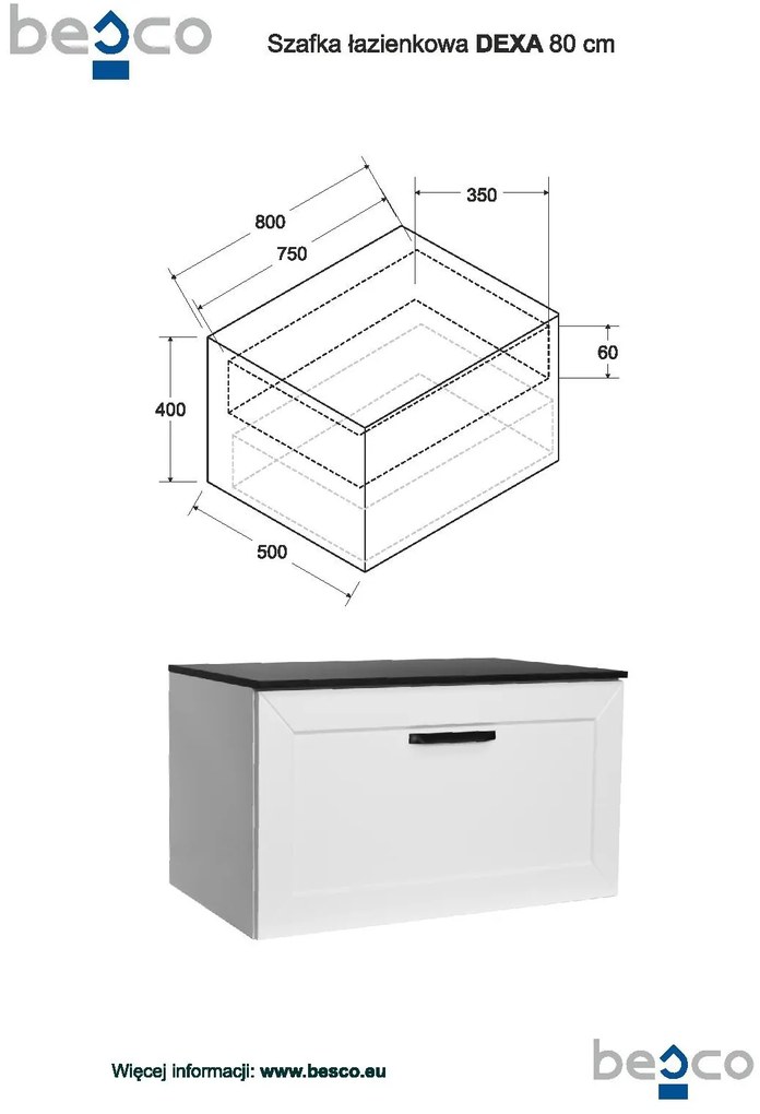 BESCO Spodní skříňka DEXA modrá matná Barva - Modrá, Madla - Zlatá, Rozměr A - 80 cm, Rozměr B - 50 cm, Rozměr C - 40 cm - NASUD854NZ