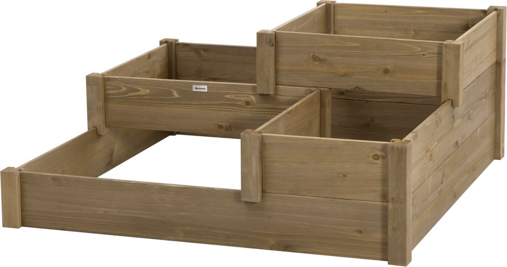 Zvýšený záhon Outsunny s 3 úrovněmi, květinová bedna pro bylinky na terase a balkoně, jedlové dřevo, hnědá, 122 x 122 x 51 cm | Aosom