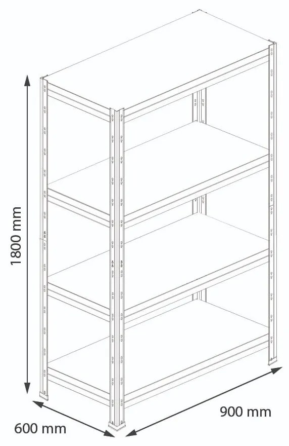 Bezšroubový kovový regál RIVET, 180x90x60 cm, 4x HDF police, zinek