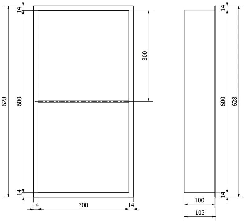 Mexen X-Wall-R, polička na zapuštění na obklad s límcem 60 x 30 cm, bílá, 1920603010S