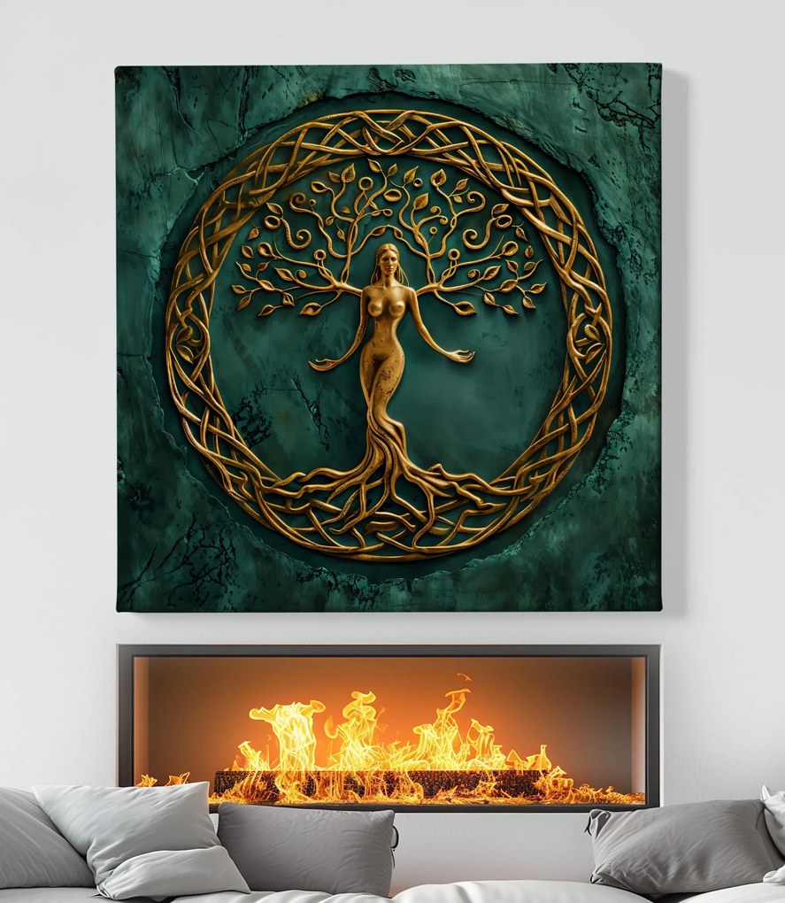 Obraz na plátně - Strom života Zlatá žena Ygg FeelHappy.cz Velikost obrazu: 100 x 100 cm