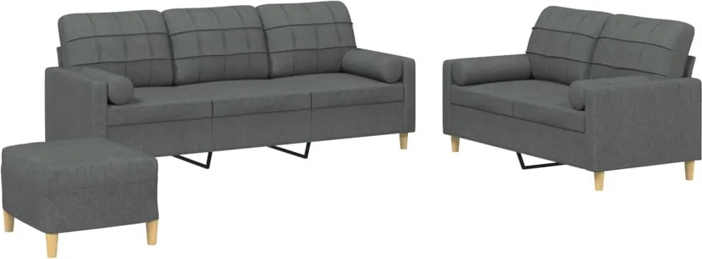 3dílná sedací souprava s polštáři tmavě šedá textil 3201331
