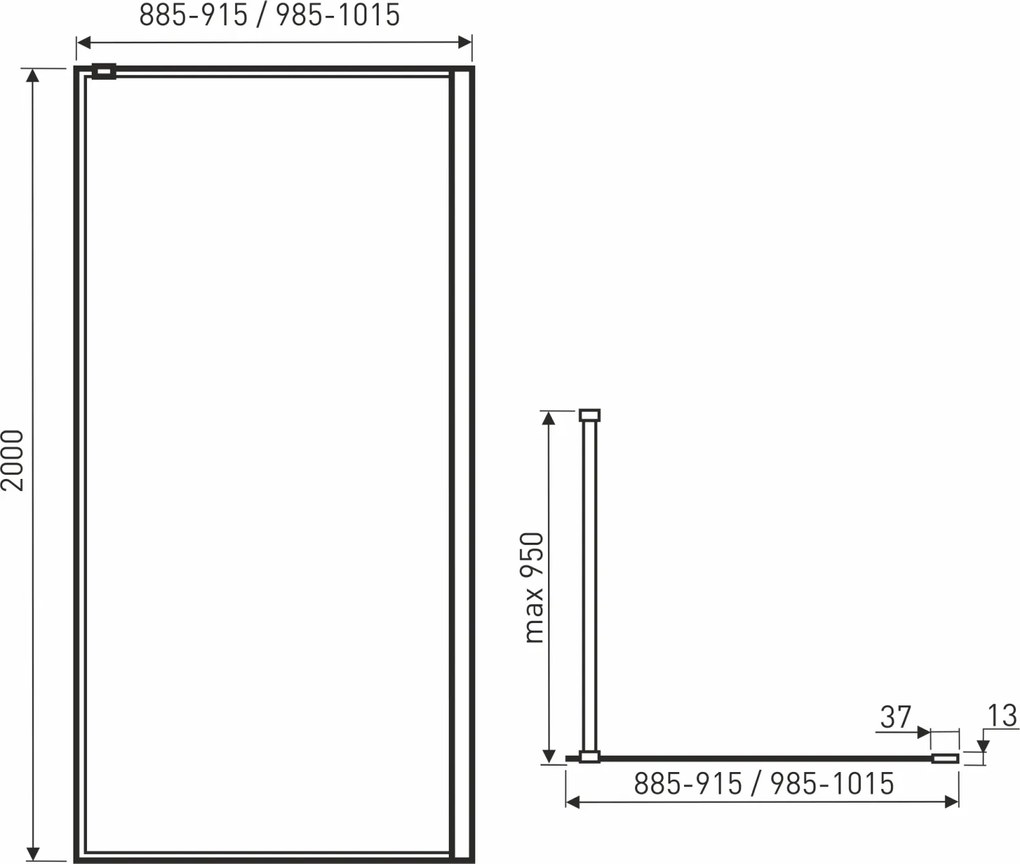 Novoterm Sprchová zástěna Walk-in NV-Techno 100, černá/transparent - bez vaničky