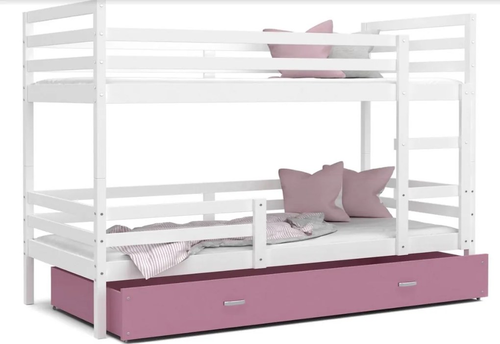 Expedo Dětská patrová postel RACEK B 2 COLOR + rošt + matrace ZDARMA, 190x80, bílý/růžový