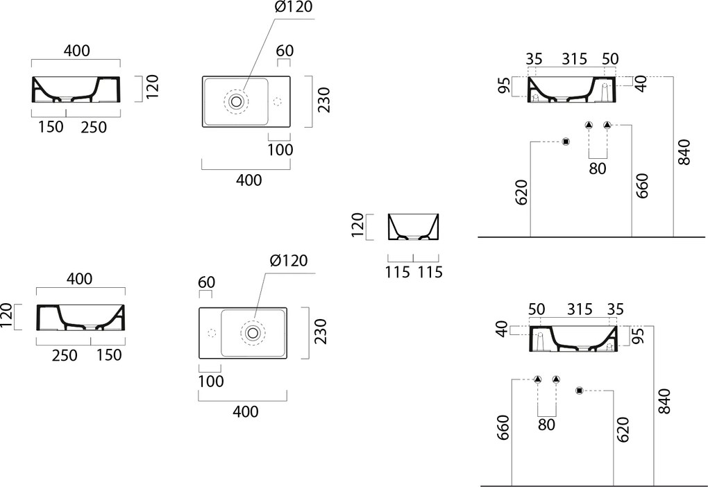 GSI KUBE X keramické umyvadlo 40 x 23 cm pravé/levé bílá ExtraGlaze 9484111
