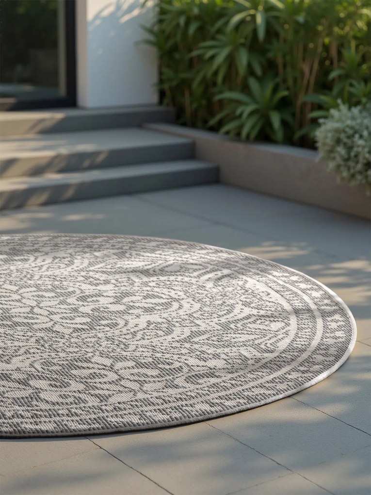 NORTHRUGS, Kusový koberec Duet Rosel 106251 White/Gray kruh - na ven i na doma, 160x160 (průměr) kruh, šedá, chodba / předsíň