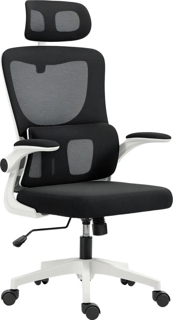 Ergonomická kancelářská židle Vinsetto s bederní oporou, sklápěcí opěrky na ruce, nastavitelnou opěrkou hlavy, otáčecí a naklápěcí židle s vysokým opě