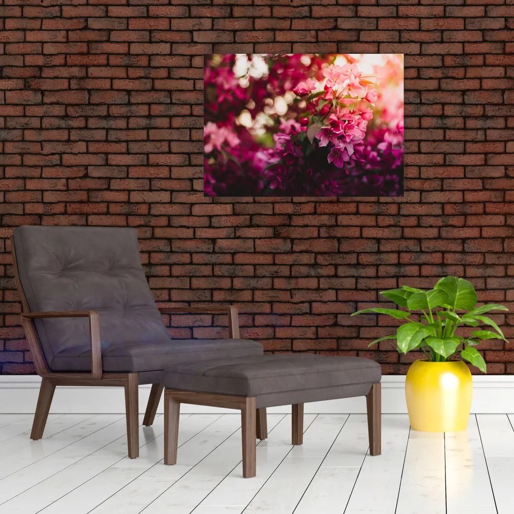 Skleněný obraz kvetů rokvitnutého keře (70x50 cm)