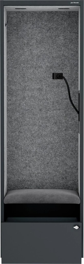 Kancelářská akustická kabina se sedátkem a USB-C portem, korpus antracitový / sedák šedá, 600 mm: SALLY MentalBox