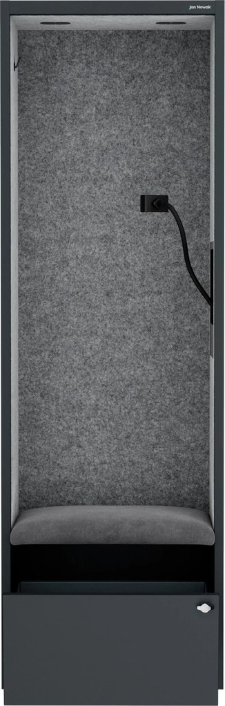 Skříň se sedákem a zónou ticha SALLY MentalBox, antracitová konstrukce, šedý sedák, 1850 x 600 x 400 mm
