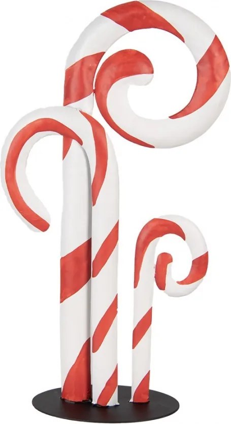 Červeno-bílá kovová dekorace lízátka Candy Cane - 24*11*46 cm