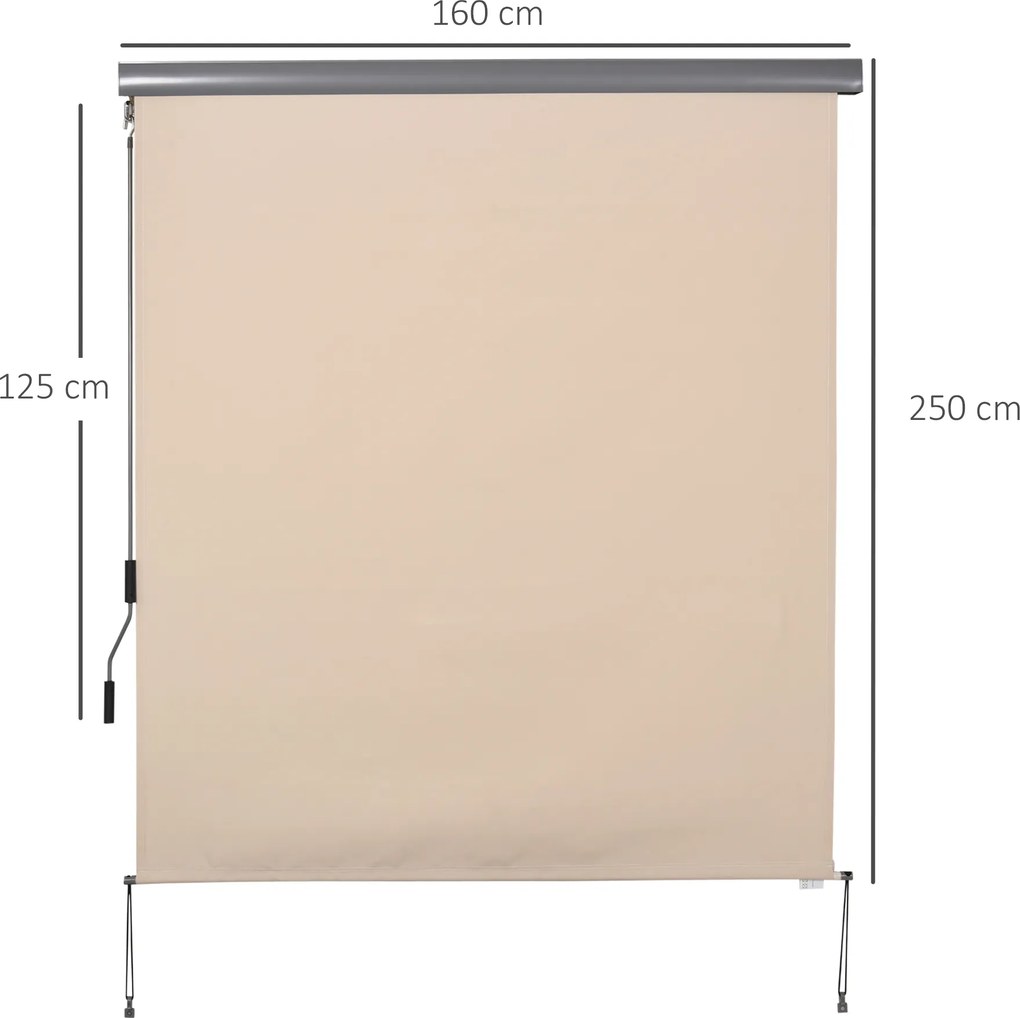 Outsunny Venkovní Rolovací Záclona 2,5 x 1,6 m Skladatelný Vertikální Sluneční Stín s Kličkou, Hliník a Polyester 280 g/m² UV50+ Ochrana pro Balkon, …