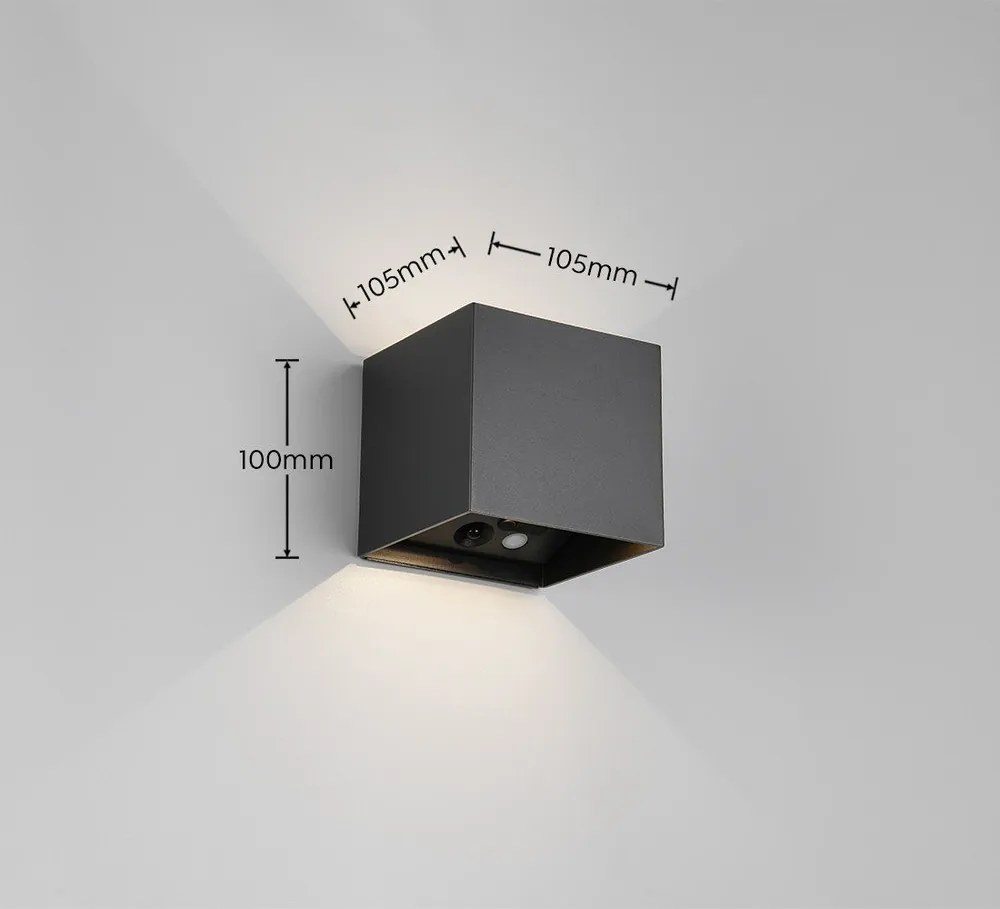 LED nástěnné venkovní svítidlo se senzorem pohybu na USB (výška 10 cm) Genie – Reality