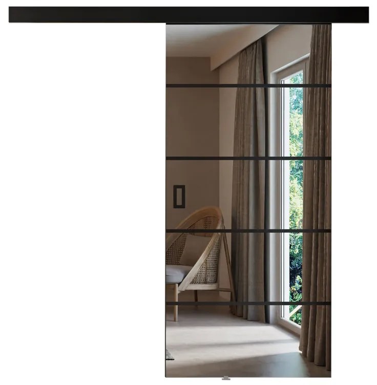 Interiérové posuvné dveře Mrentup Plus 90, Barva: Černá/Zrcadlo