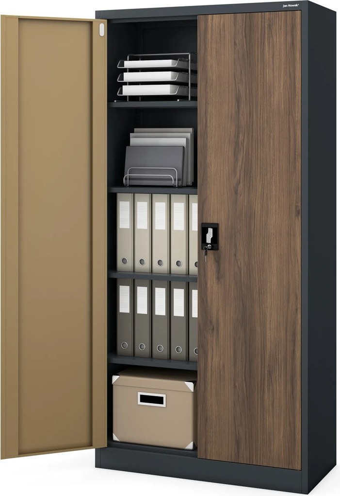 Kancelářská skříň na dokumenty se 4 policemi, antracit/ořech, 900x1850x400 mm: JAN Eco Design