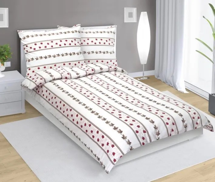 Bellatex Povlečení flanelové 140x200, 70x90 cm Růžička vínová, béžová
