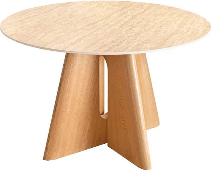 Kulatý keramický jídelní stůl Yenibeth 120 cm travertin / dub