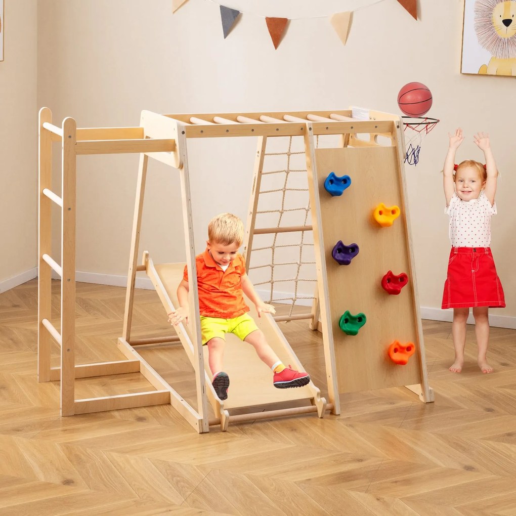 Costway 6-in-1 Vnitřní prolézačka hřiště se skluzavkou lezecká stěna