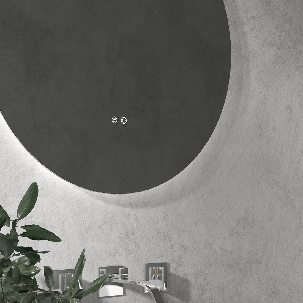 kleankin koupelnové zrcadlo, LED, měnící barvy, proti mlhám, dotykový spínač, IP44, Ø 60 cm, bílá
