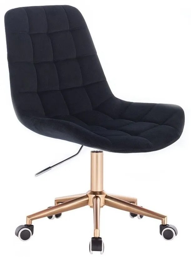LuxuryForm DESIGN Otočná židle PARIS VELUR na zlaté podstavě s kolečky - černá