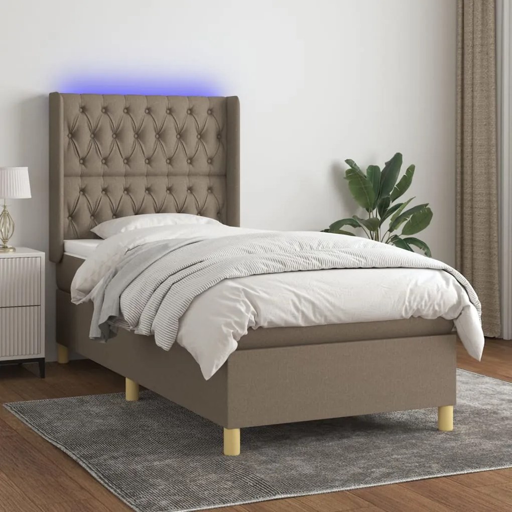 Box spring postel s matrací a LED taupe 100x200 cm textil