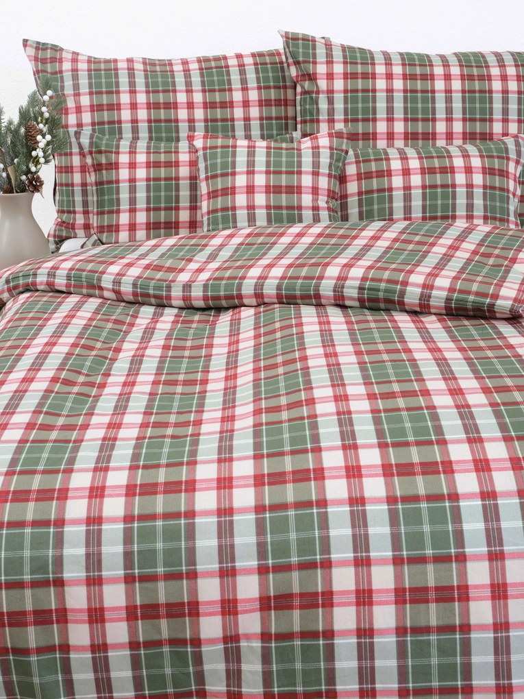 MK Lůžkoviny Vánoční bavlněné povlečení Renforcé - Káro zelené 140 × 200 cm, 70 x 90 cm