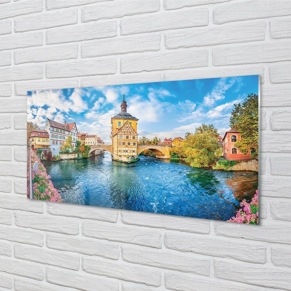 Obraz na skle Německo staré město říční mosty 125x50 cm