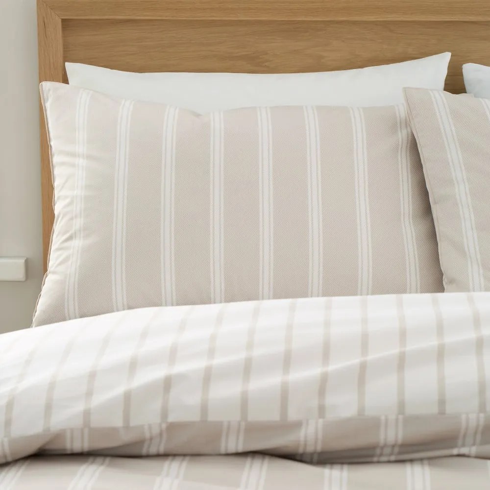 Béžové bavlněné povlečení na dvoulůžko 200x200 cm Ashford Stripe – Bianca