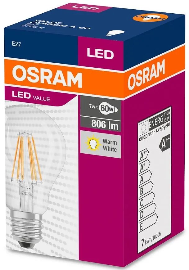 Žárovka LED Filament 7W/827 E27 Value Cla Klar