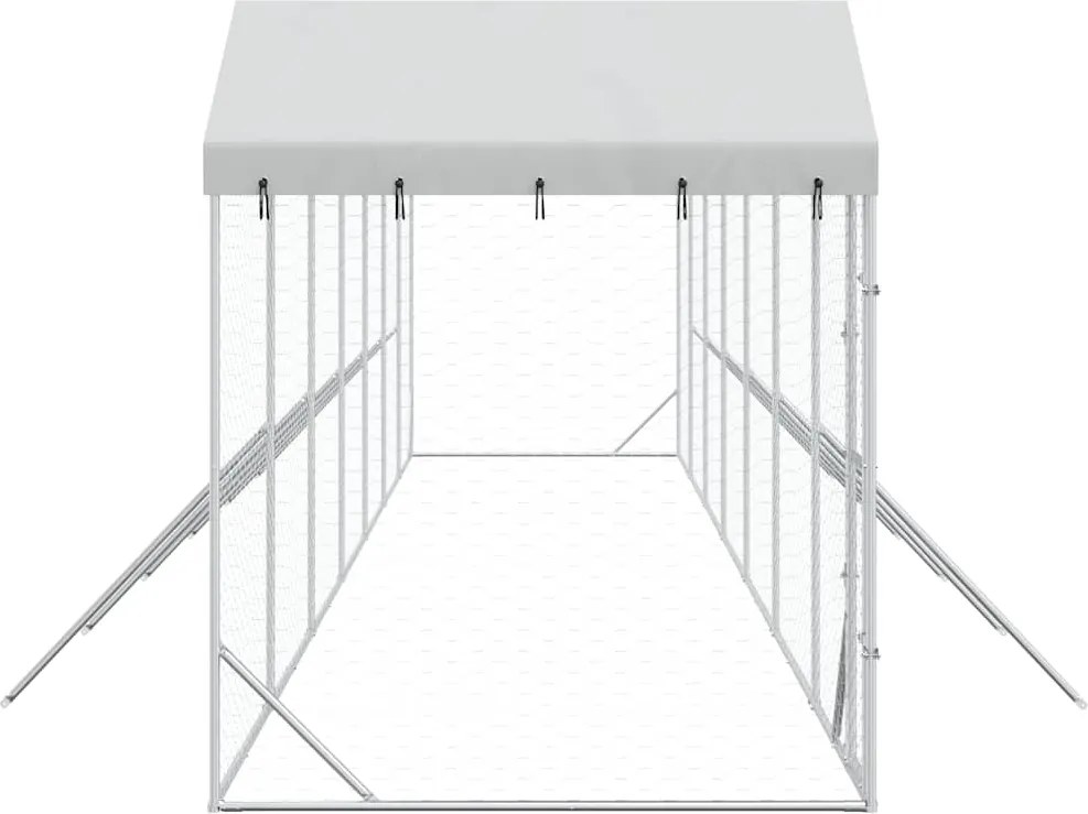 Venkovní psí kotec se střechou stříbrný 14 x 2 x 2,5 m ocel 3190469