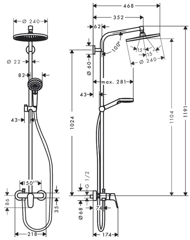 Hansgrohe Crometta S - Showerpipe 240 1jet s pákovou baterií, chrom 27269000