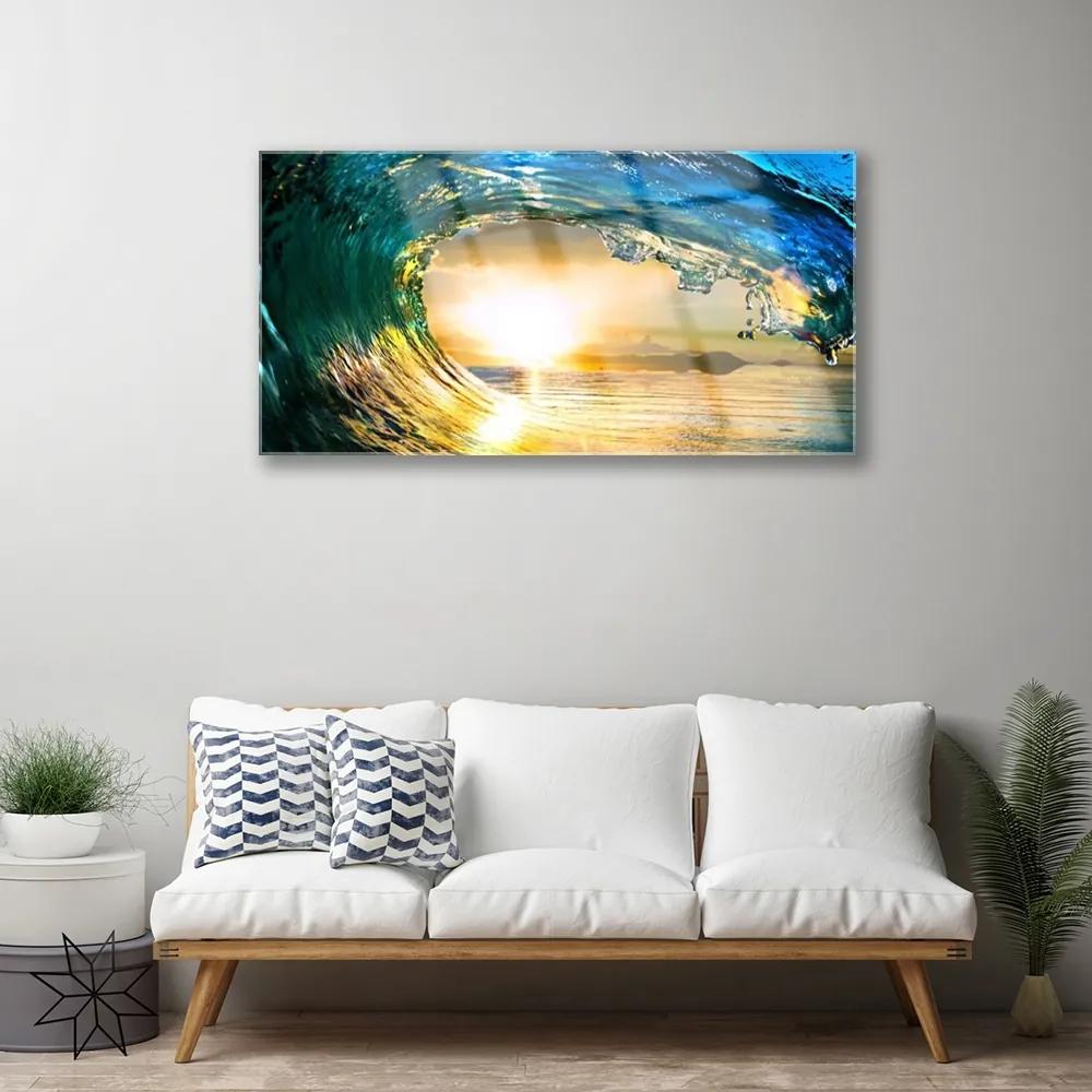 Obraz na skle Vlna Moře Západ Příroda 125x50 cm