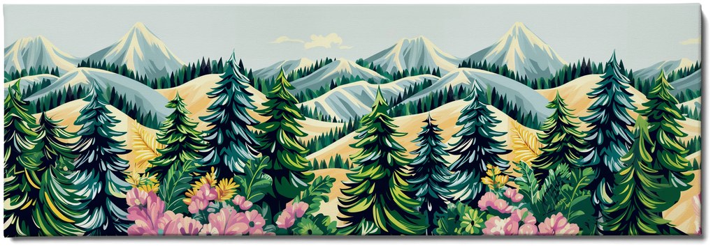 Obraz na plátně - Útulné lesy a sněžné hory FeelHappy.cz Velikost obrazu: 120 x 40 cm