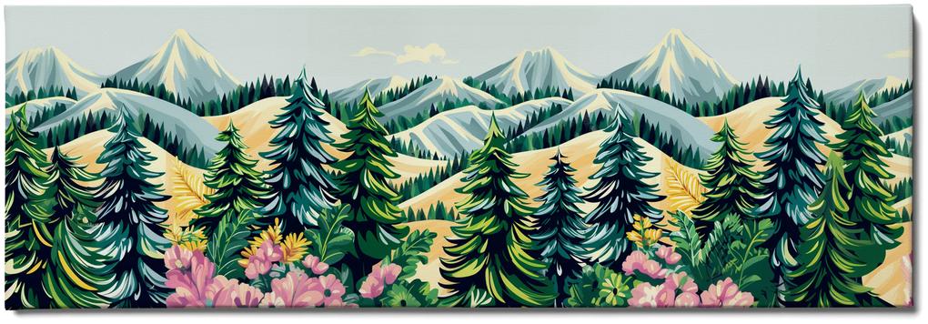 Obraz na plátně - Útulné lesy a sněžné hory FeelHappy.cz Velikost obrazu: 150 x 50 cm