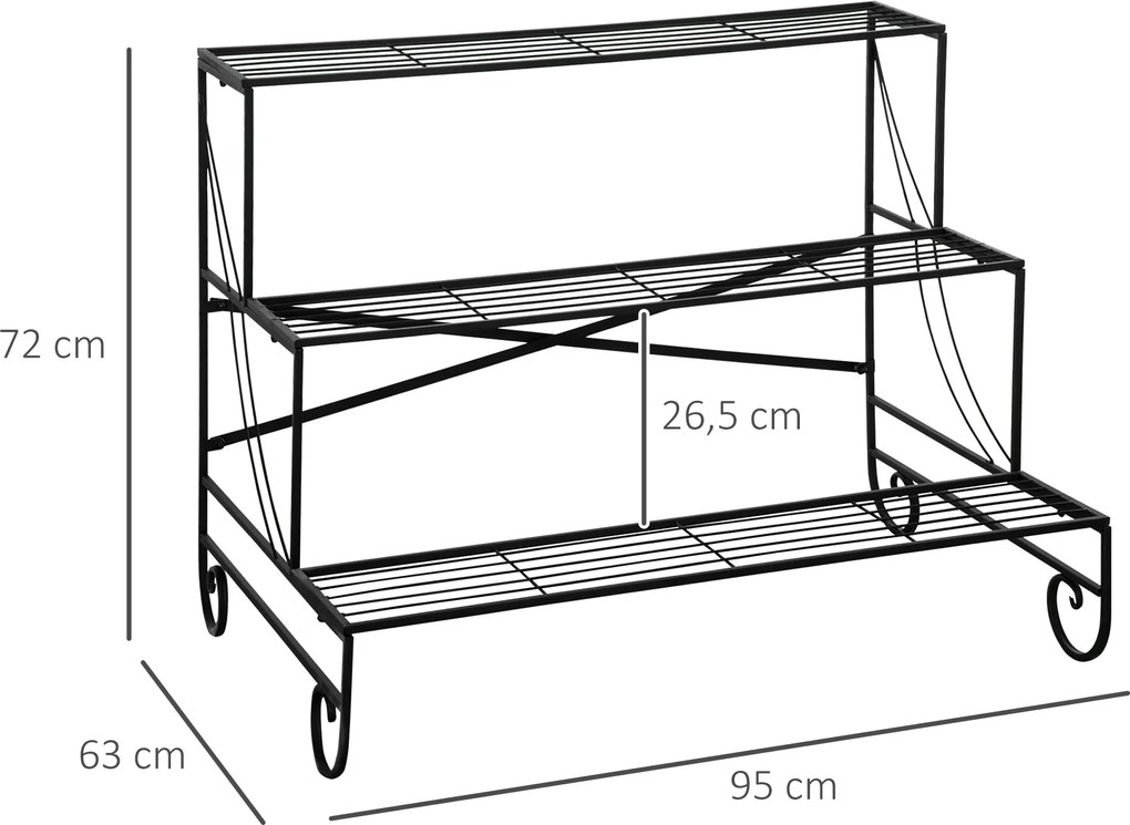 Stojan na květiny Kovový stojan na květiny 3 stupně Stojan na rostliny Schodiště na květiny pro vnitřní i venkovní zahradu Balkon Černá 95 x 63 x 72 …