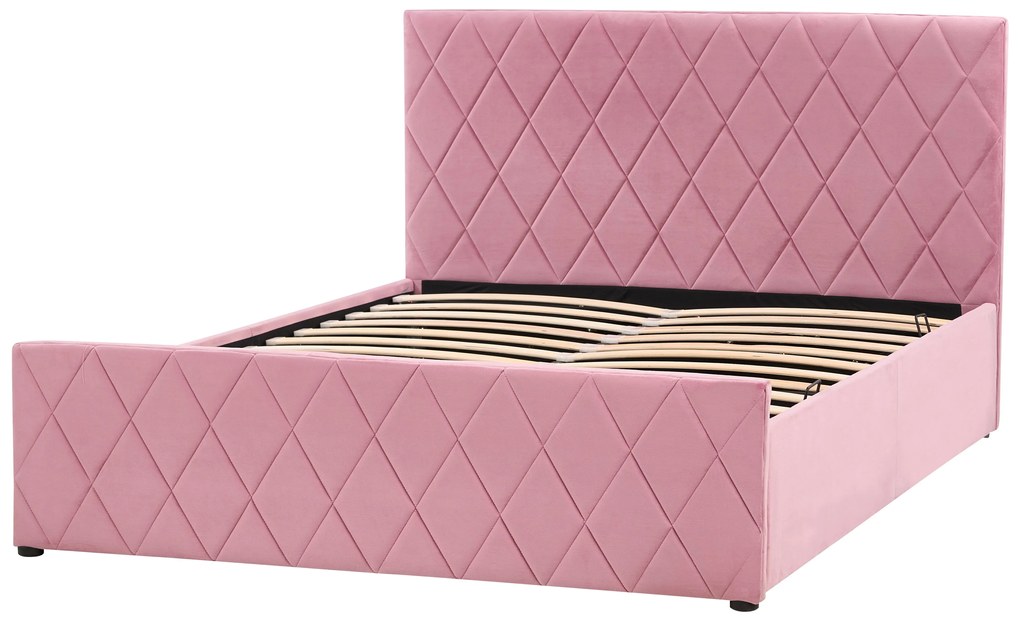 Sametová postel s úložným prostorem 140 x 200 cm růžová ROCHEFORT Beliani
