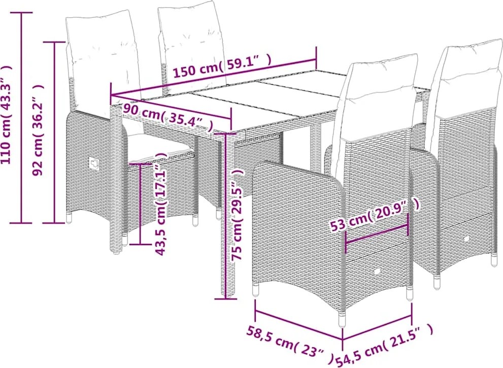 5dílný zahradní bistro set s poduškami šedý polyratan 3277034