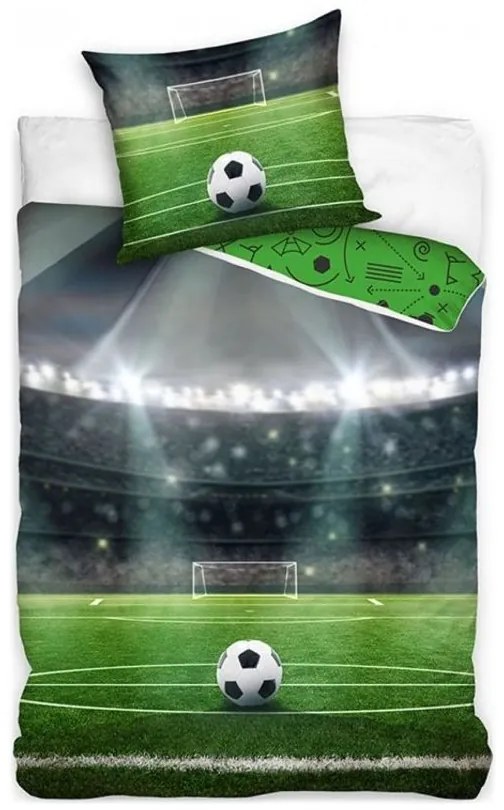 Bavlněné ložní povlečení pro fotbalisty - motiv Fotbalové hřiště - 100% bavlna Renforcé - 70 x 90 cm + 140 x 200 cm