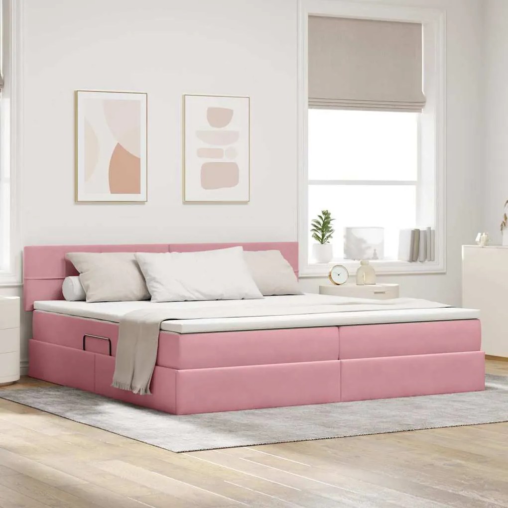 Postel s úložným prostorem s čelo Růžová 200 x 200 cm samet 3370784
