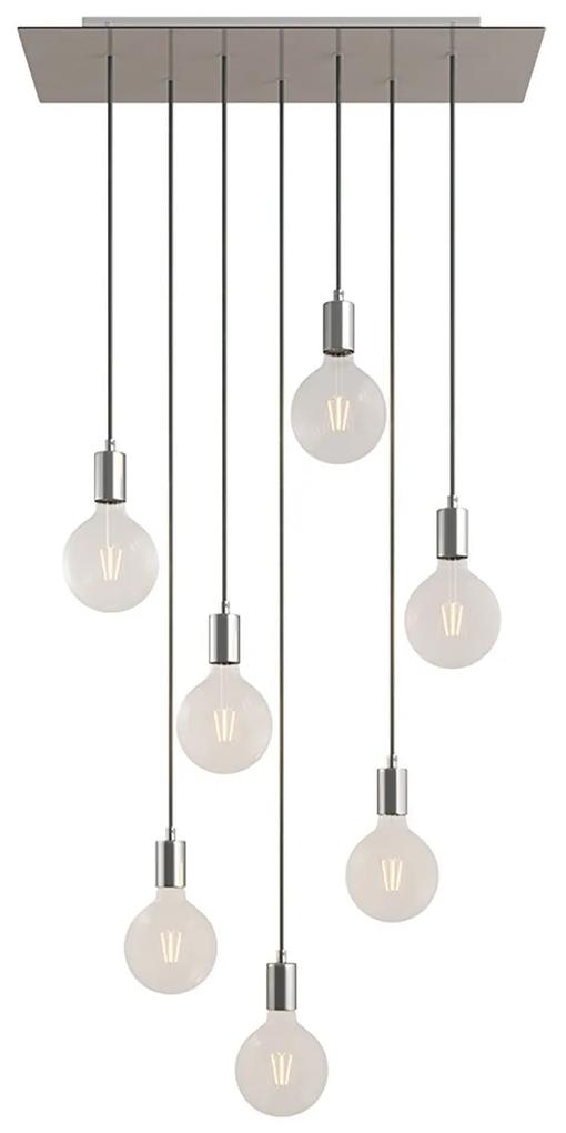 creative cables Závěsná lampa se 7 světly, s obdélníkovým XXL baldachýnem Rose-one, textilním kabelem a kovovými komponenty Barva: Hladký mosazný dibond