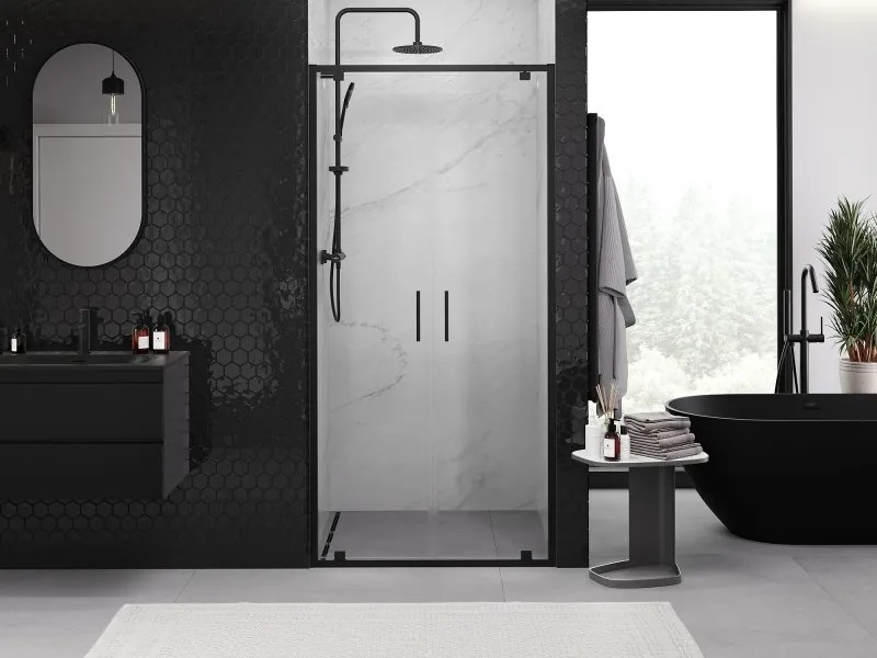 Mexen Exo, dvojité výklopné sprchové dveře, 110 cm, transparentní sklo, černá, 8182-110-000-70-00
