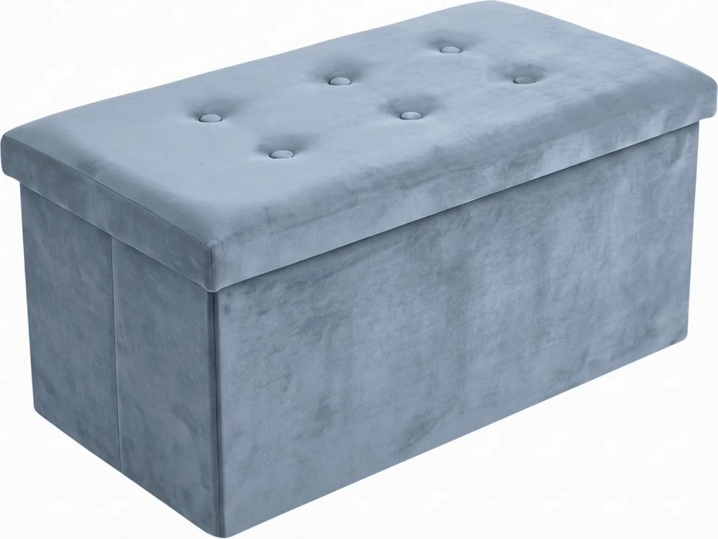 Obdélníkový velurový taburet se schránkou, skládací, 76 × 38 × 38 cm, modrý