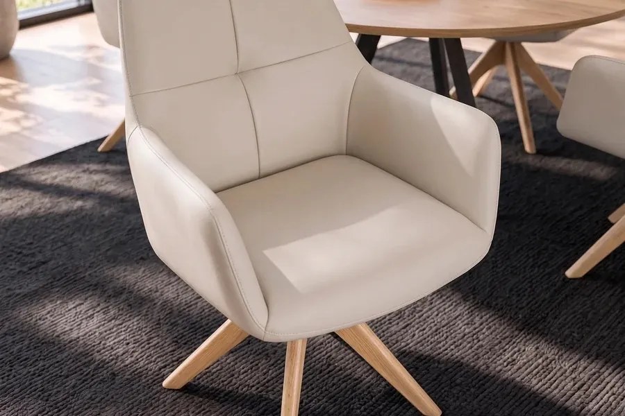 Designová otočná židle Devassy béžová kůže / dub